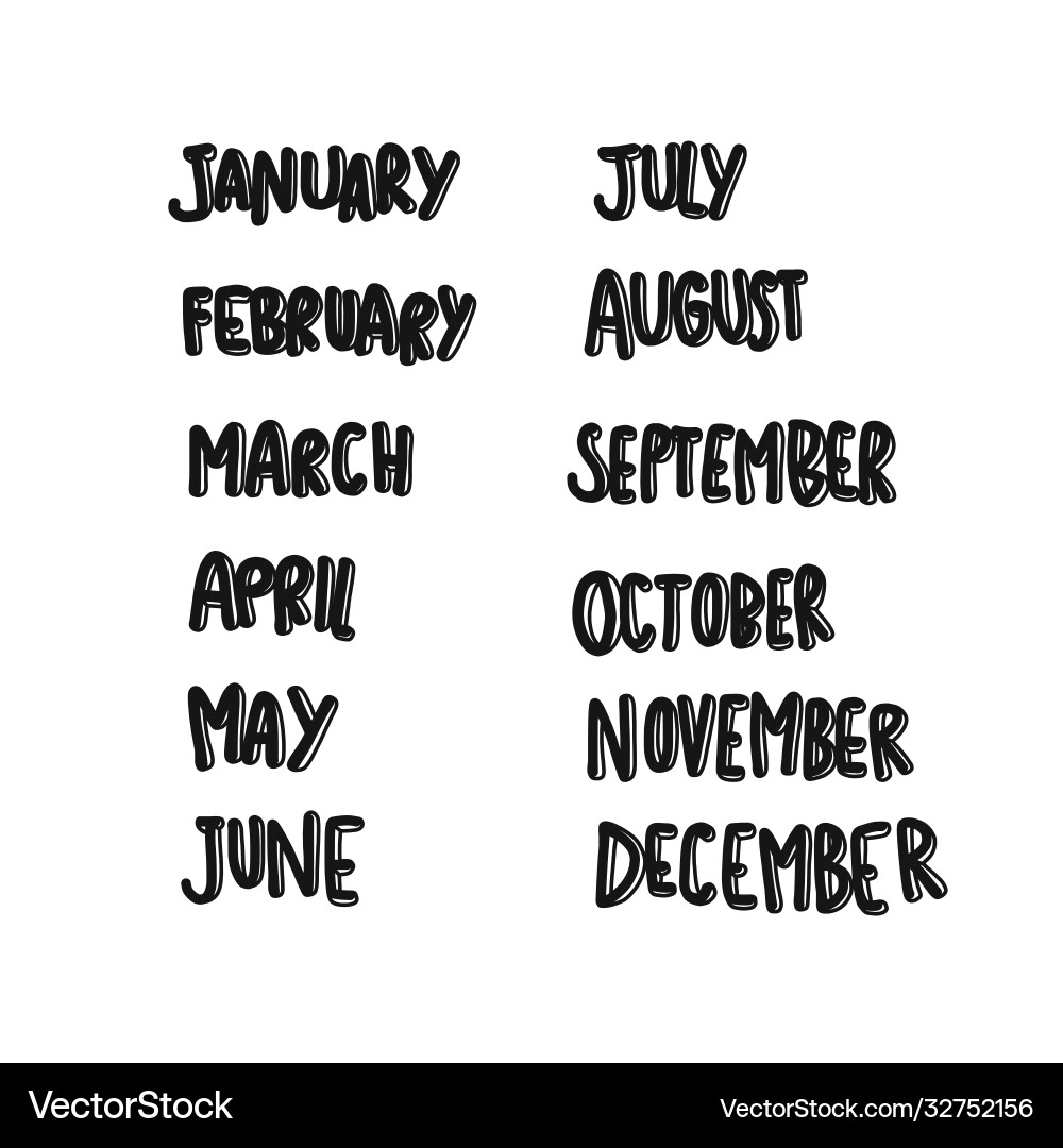 January to december month comic style lettering Vector Image