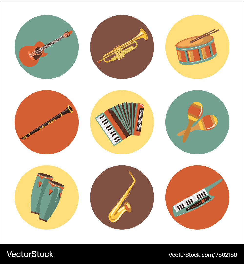 Set of music instruments icons flat style design Vector Image