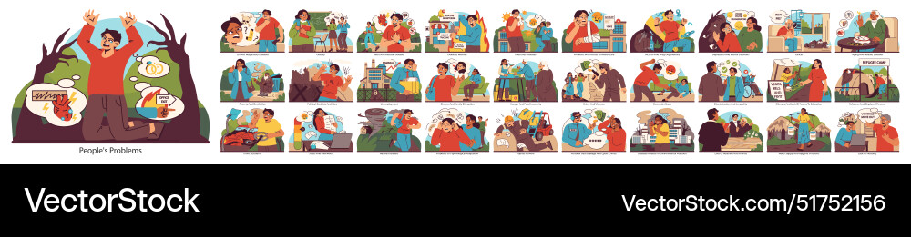 Societal issues set flat Royalty Free Vector Image