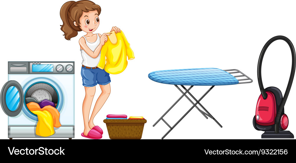 Woman doing laundry at home Royalty Free Vector Image