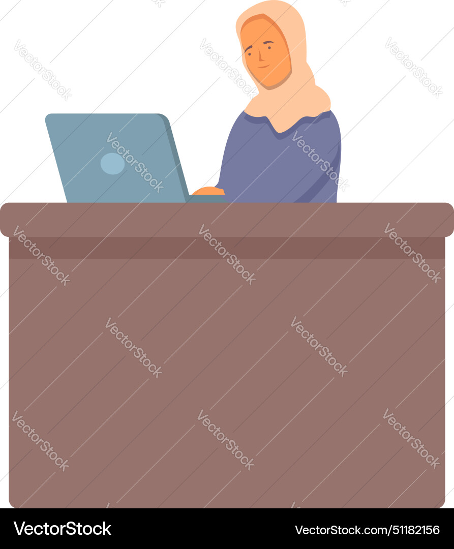 Woman in hijab learning laptop icon cartoon Vector Image