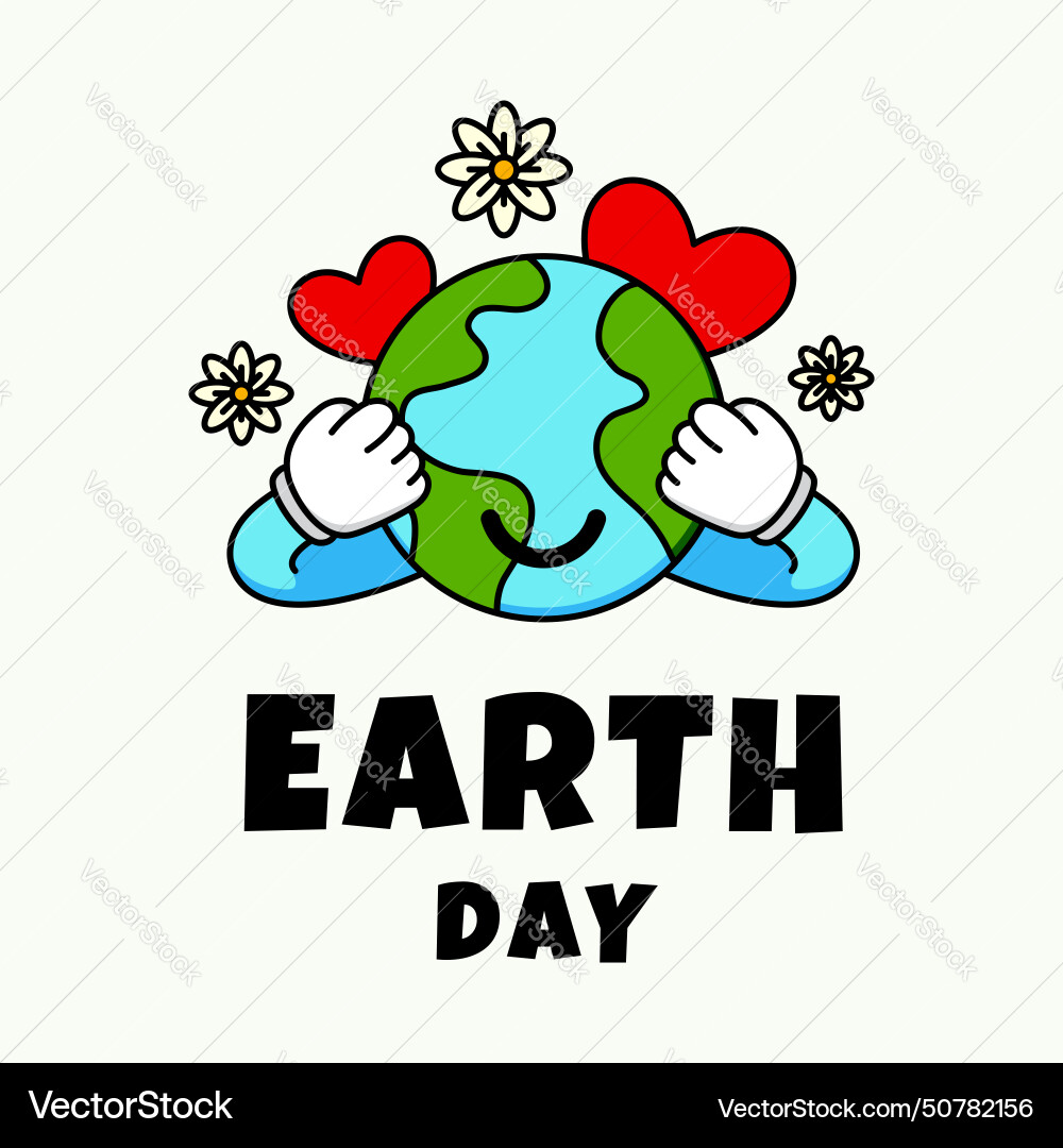 World earth day with groovy style Royalty Free Vector Image