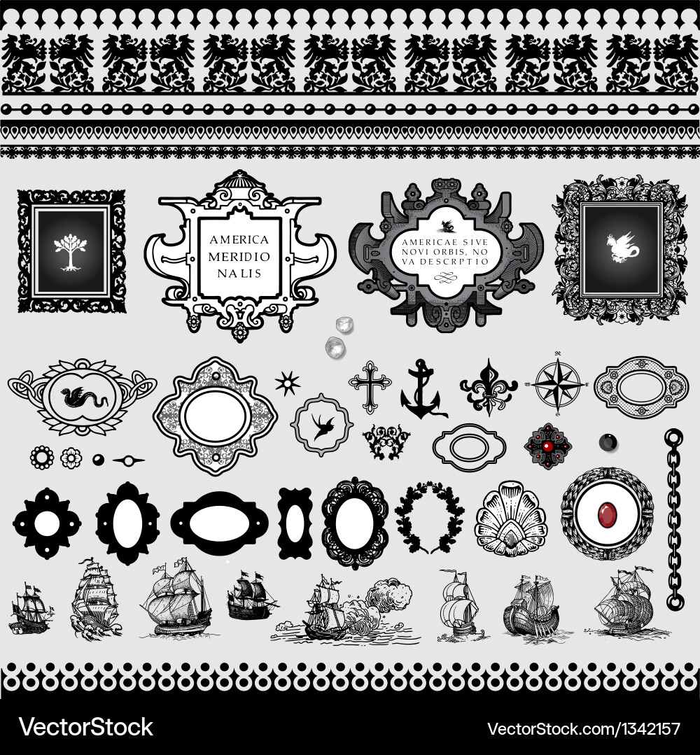 Antique map elements Royalty Free Vector Image