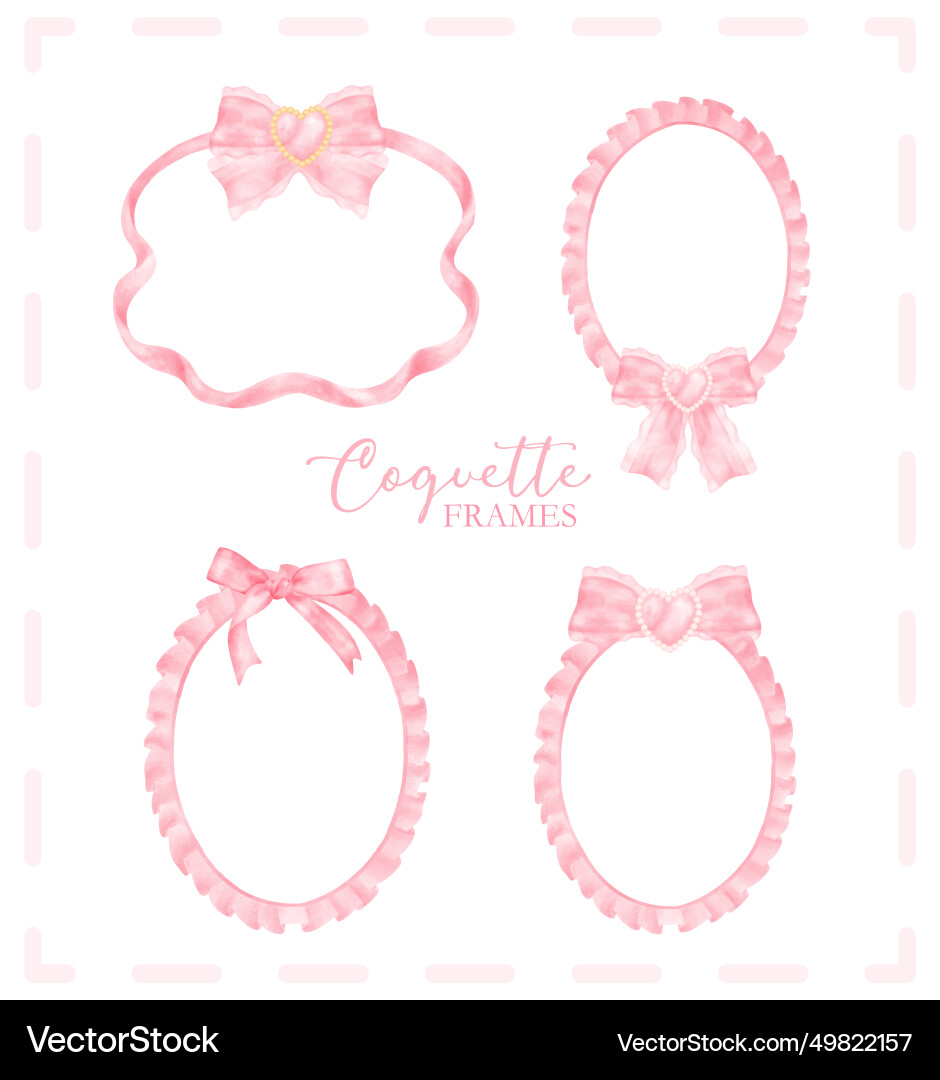 Cute coquette aesthetic pink frame ribbon bow Vector Image