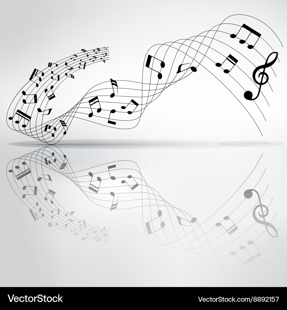 Musical chord flowing and reflection on background