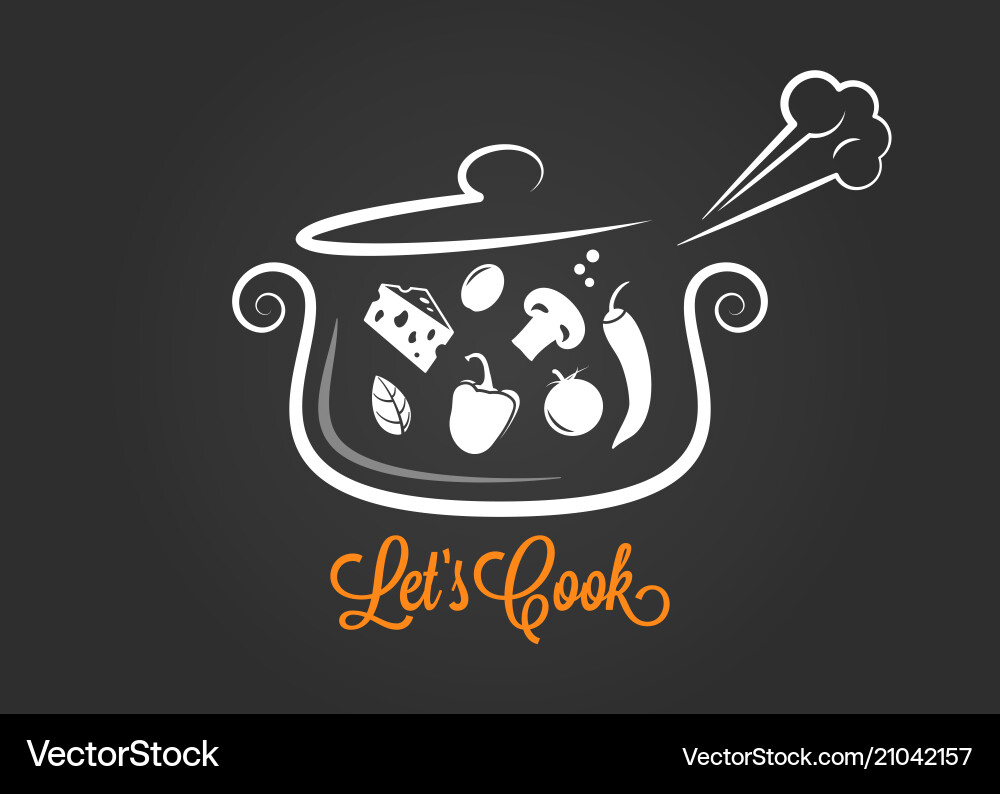 Saucepan with food ingredients cooking logo Vector Image