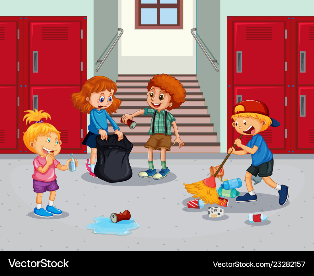 Student cleaning school hallway Royalty Free Vector Image