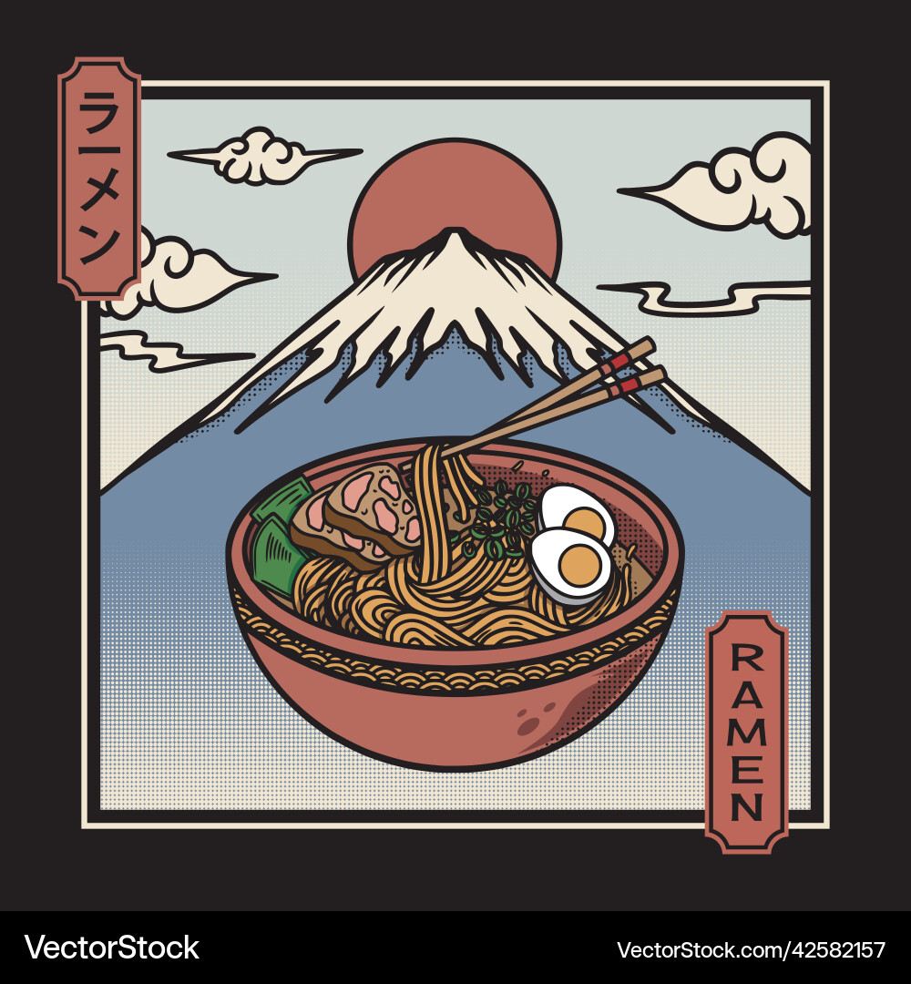 Vintage japanese ramen noodles Royalty Free Vector Image