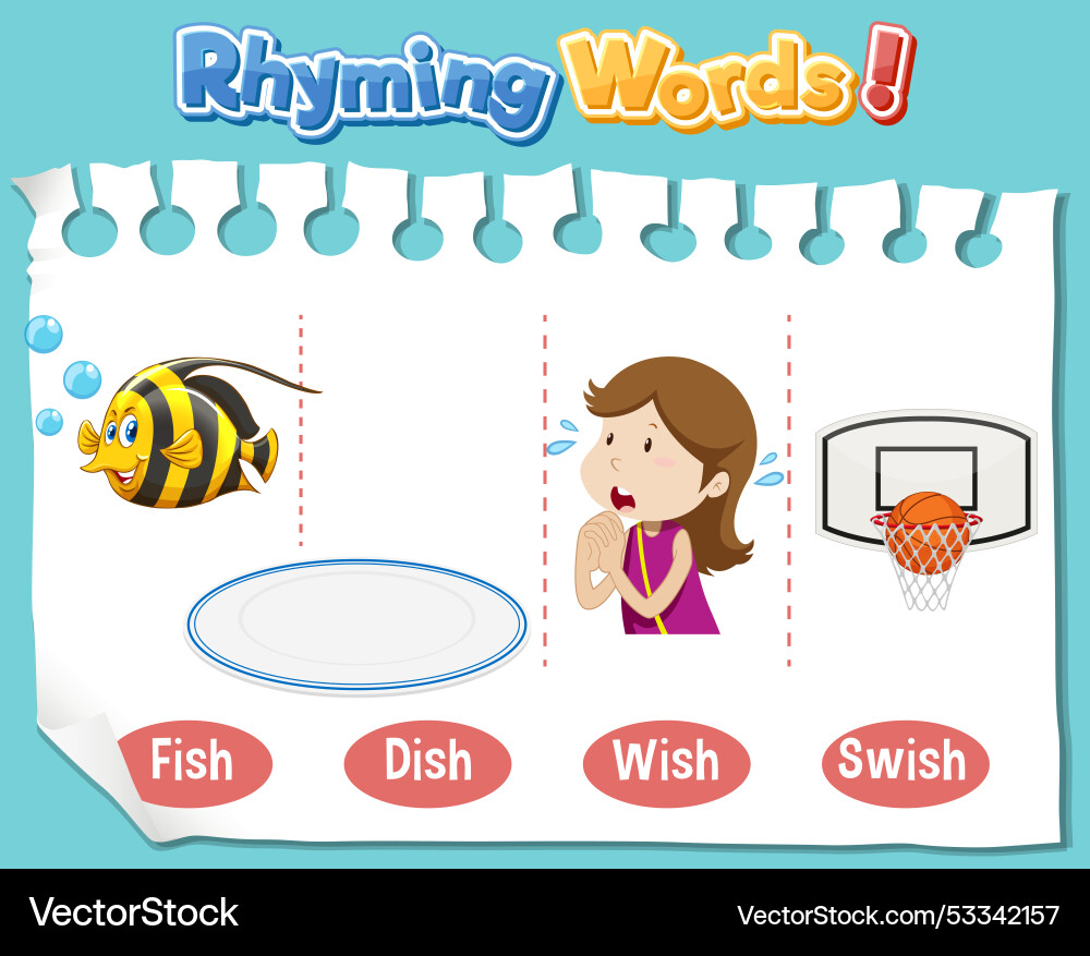 Words that rhyme with fish Royalty Free Vector Image