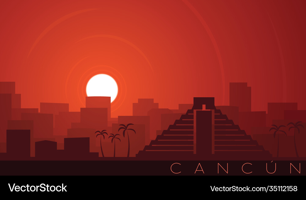 Cancun low sun skyline scene Royalty Free Vector Image