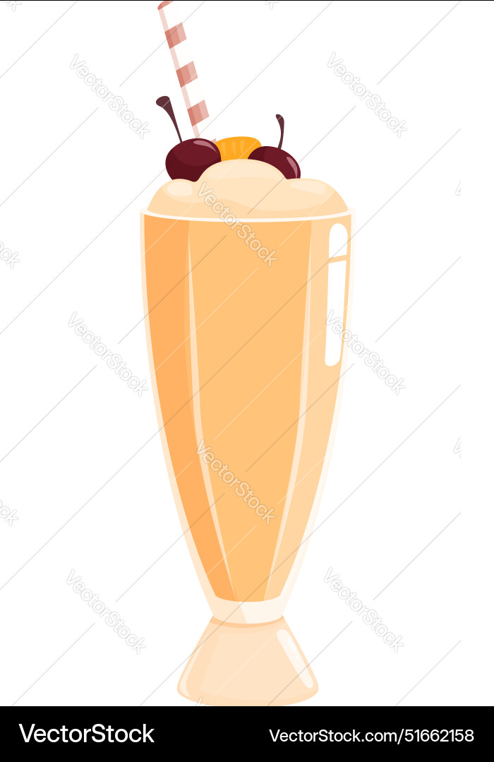Delicious milkshake with whipped cream cherry Vector Image