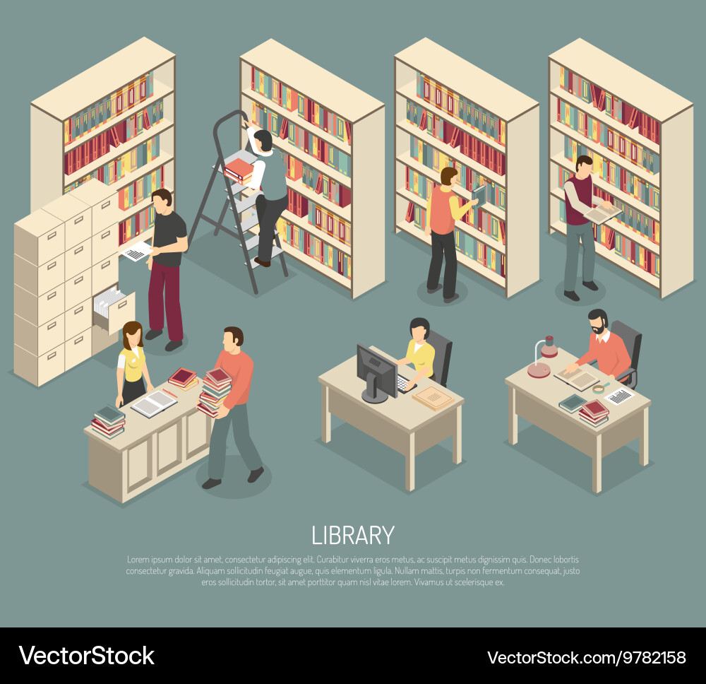 Documents library archive interior isometric Vector Image