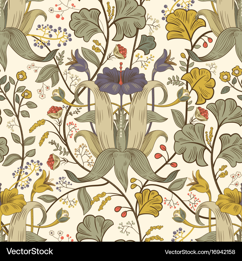 Floral vintage seamless pattern retro plants Vector Image