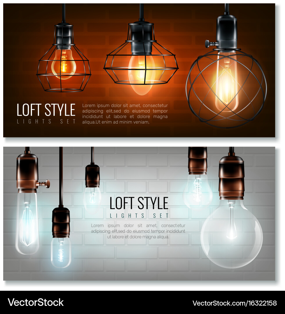 Glowing light bulbs horizontal banner set Vector Image