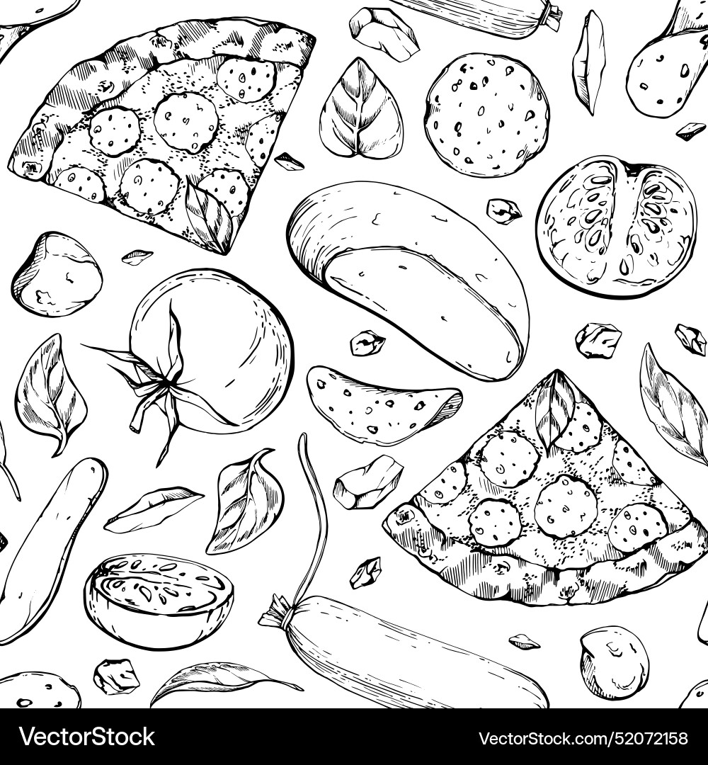Hand drawn ink pepperoni pizza slice Royalty Free Vector