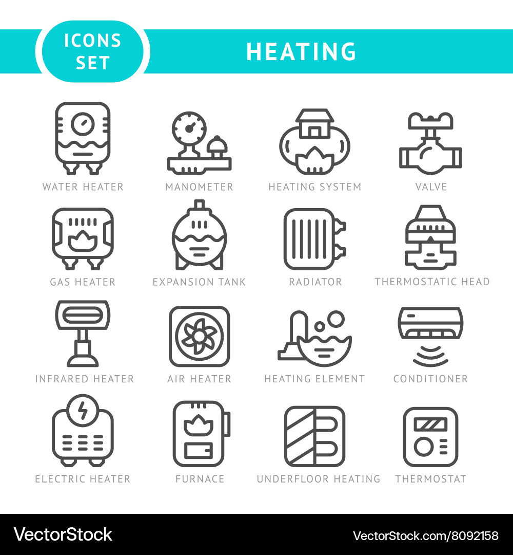 Heating System Icons - Outline Set Royalty Free Vector Image