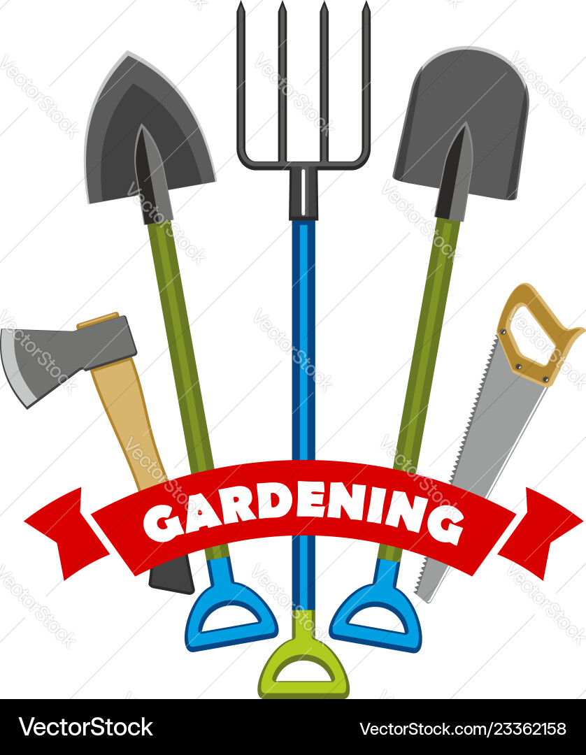 Label gardening tools Royalty Free Vector Image