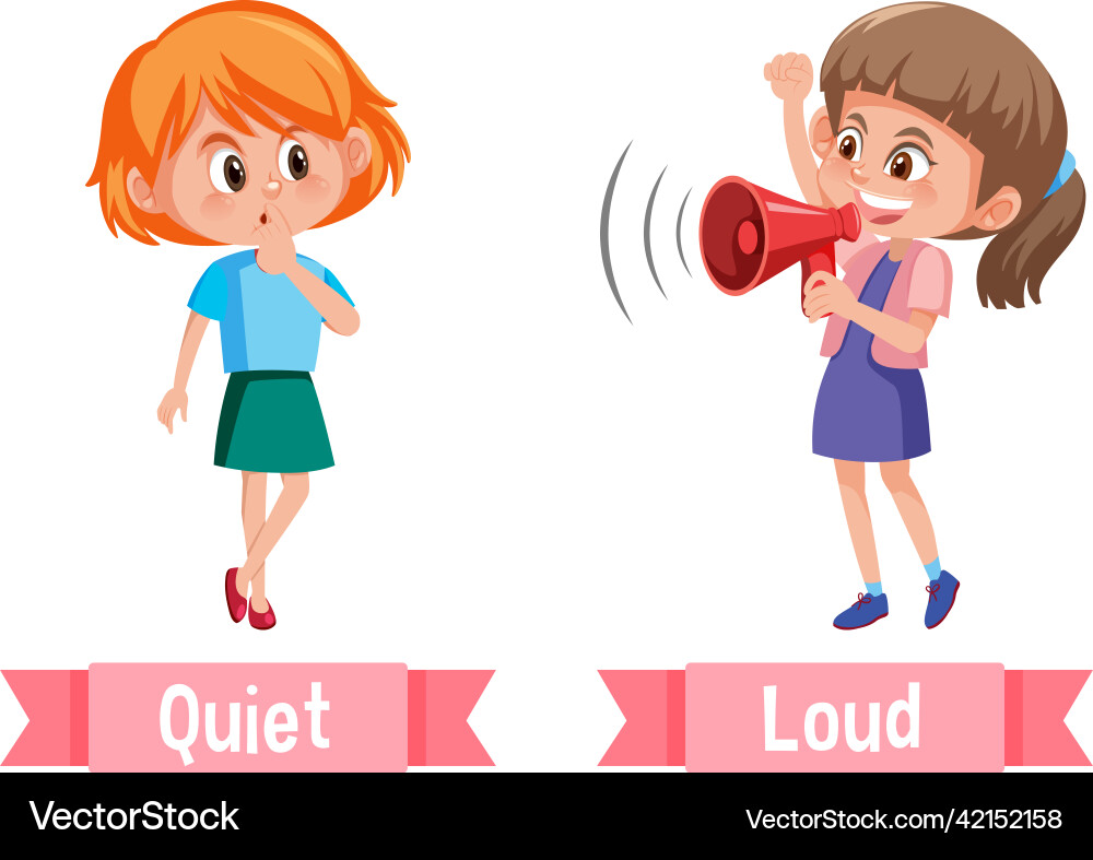 Opposite english words quiet and loud Royalty Free Vector