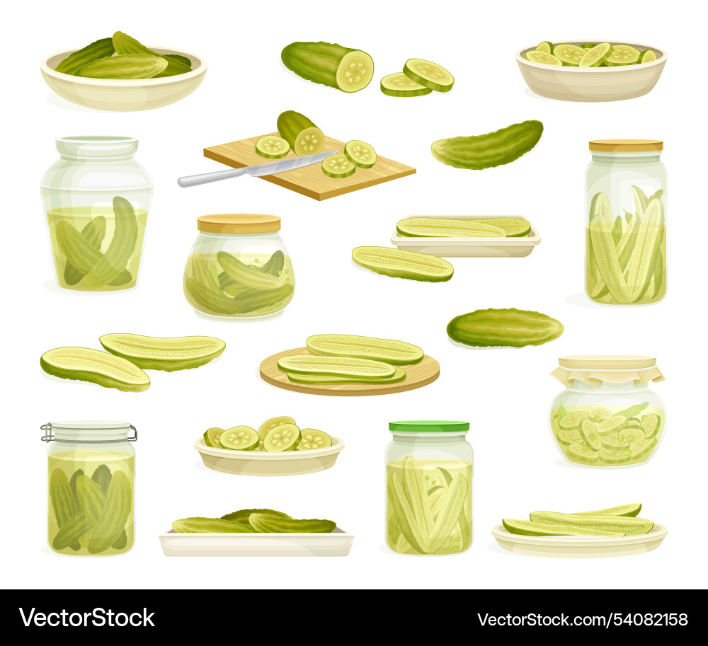 Pickles with sliced cucumber preserved in jar Vector Image