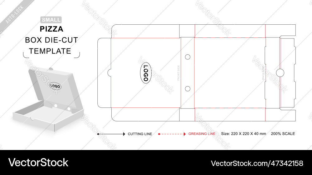 Pizza-Box kleine Stanzschablone Verpackung Vektorbild