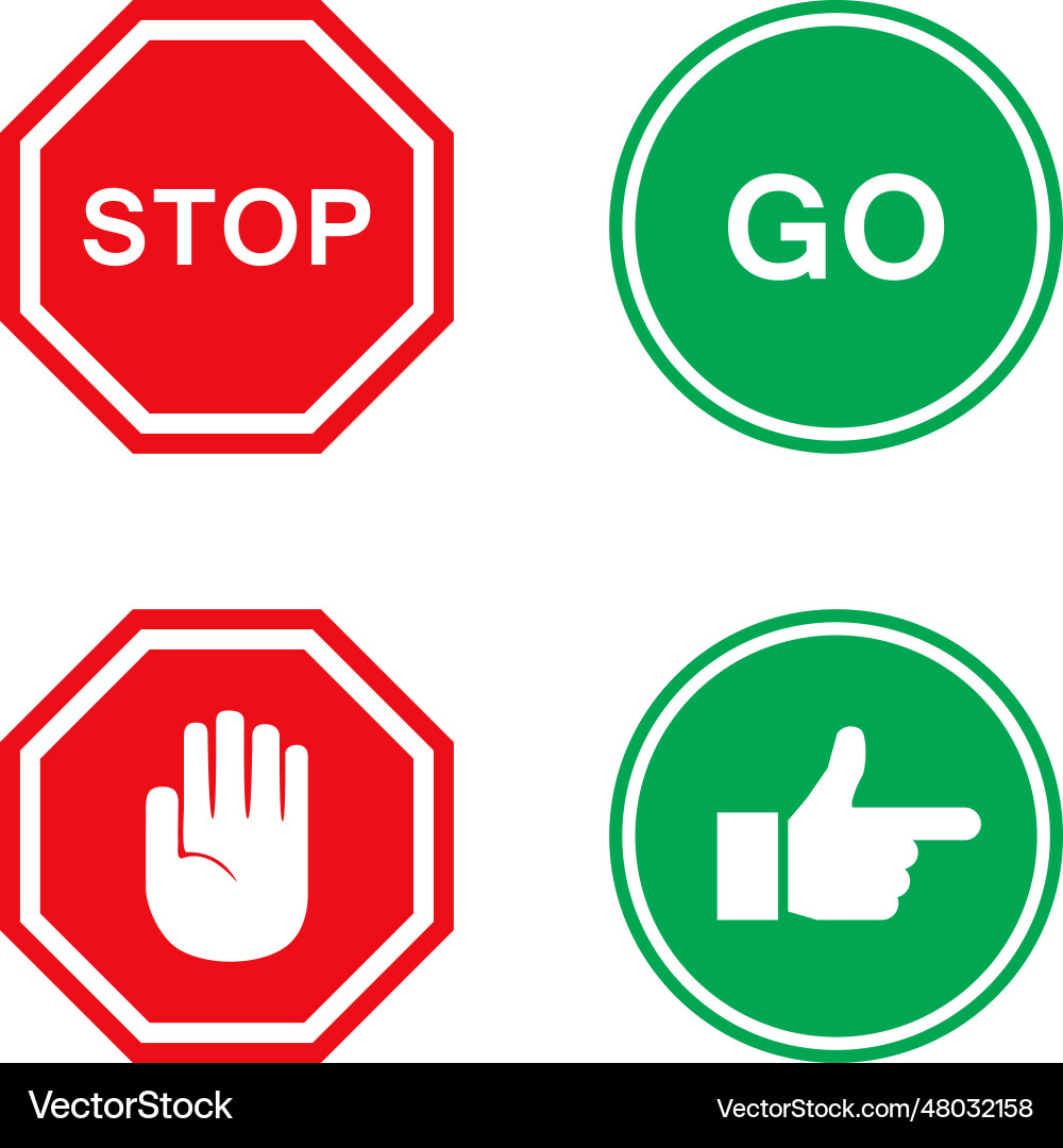 Stop and go signs in red green with hand Vector Image
