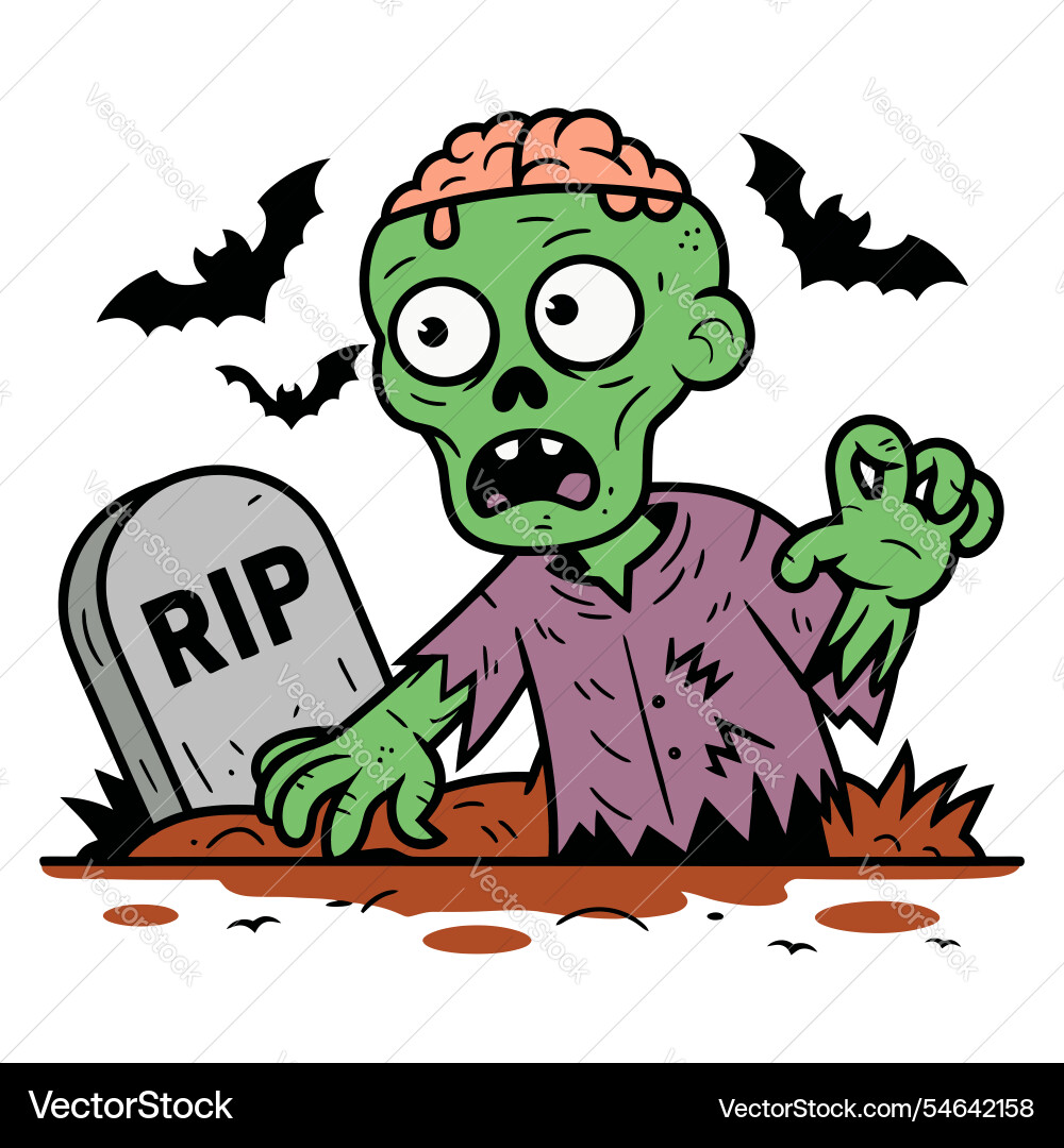 Zombie steigt aus Grab mit Grabstein Lizenzfreier Vektor