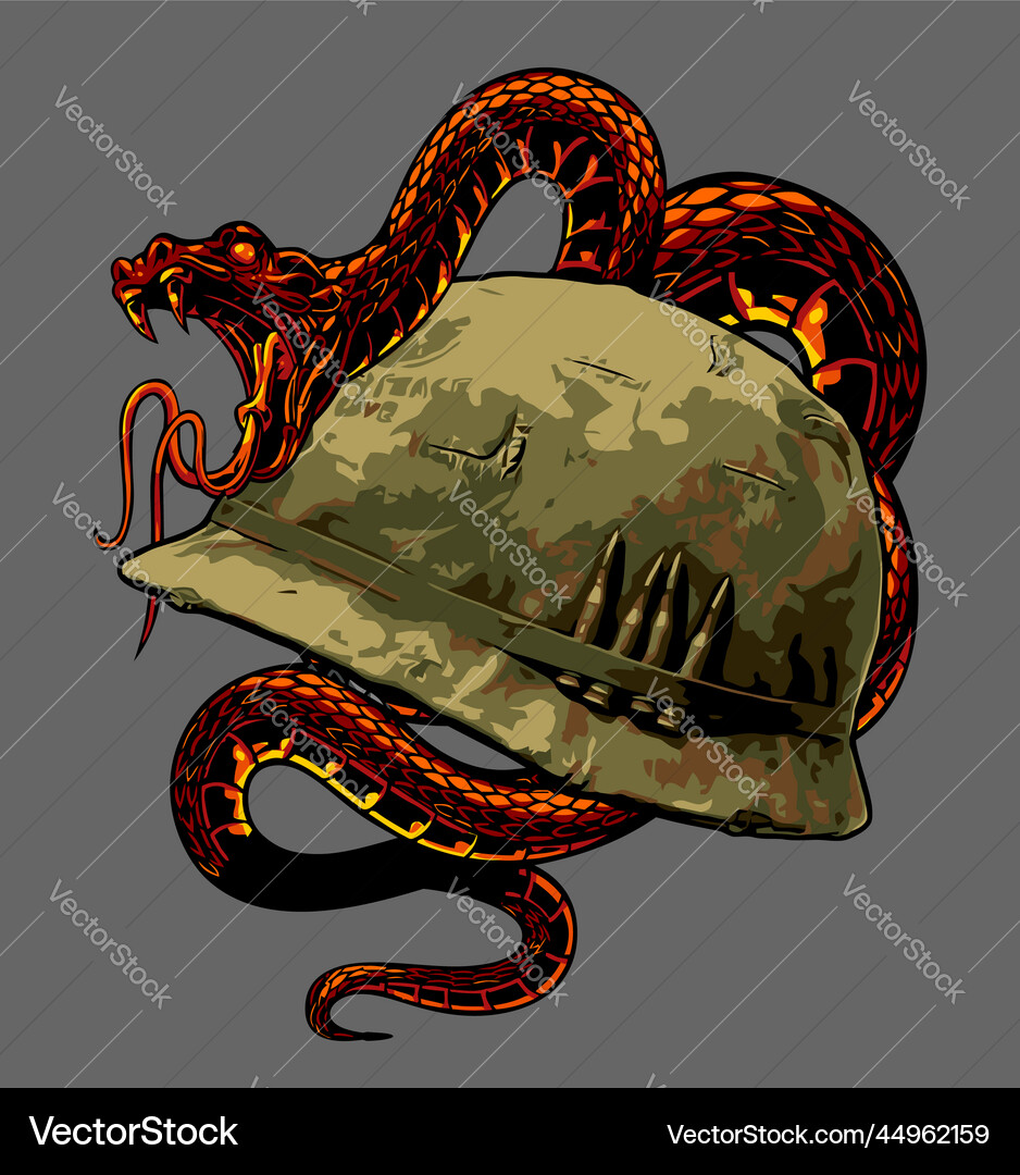 Army helmet wrapped in snake Royalty Free Vector Image