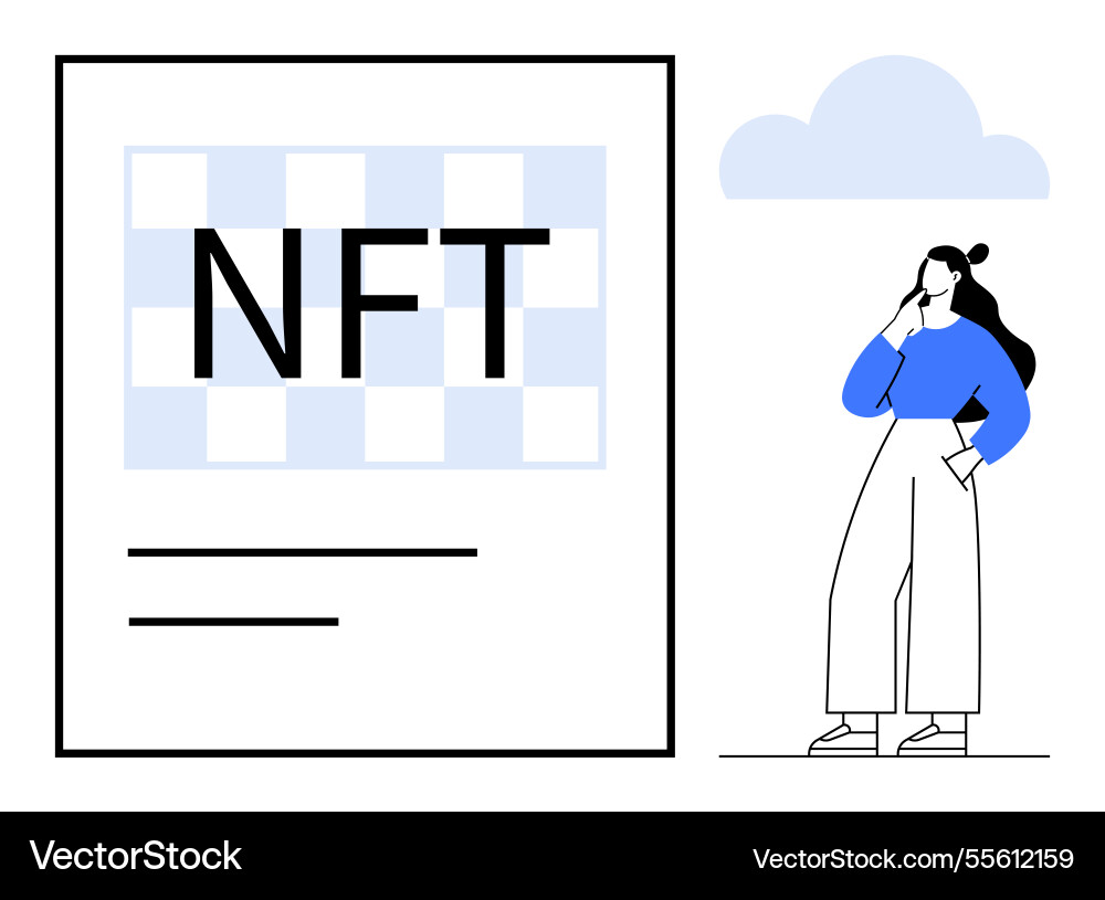 Conceptual nft artwork with contemplative woman Vector Image