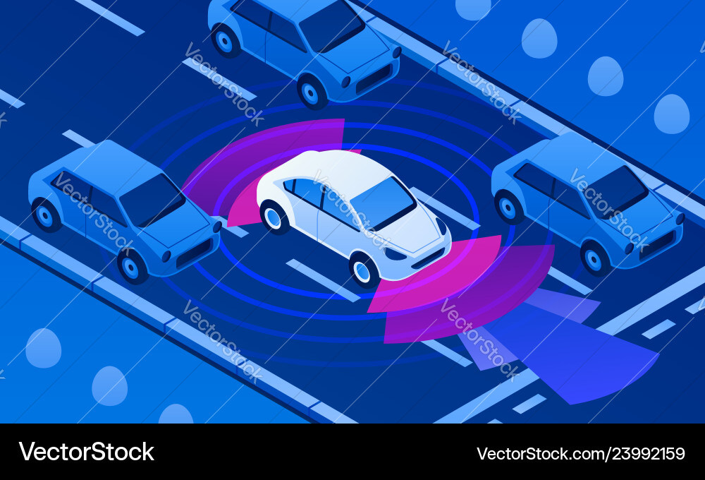 Driverless car on road banner isometric style Vector Image