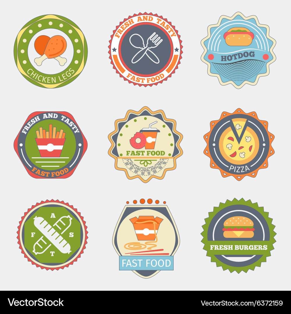 Fast food flat badges Royalty Free Vector Image