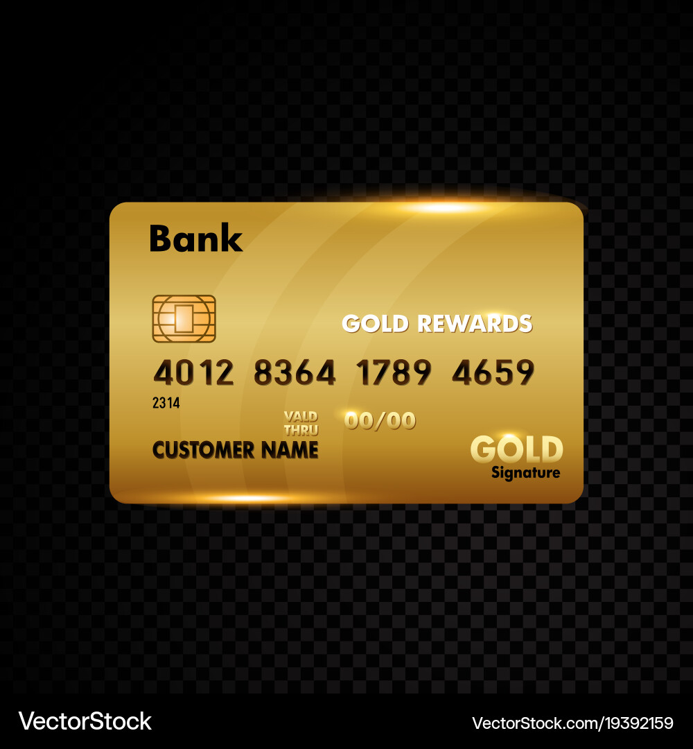 Gold credit card isolated on black Royalty Free Vector Image