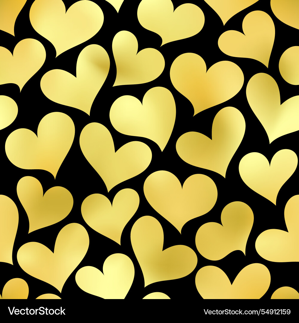 Gold hand drawn hearts seamless pattern shiny Vector Image