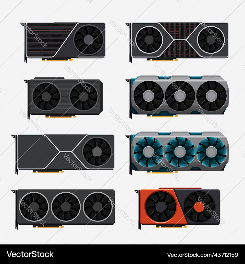 Graphic cards in set isolated on white Royalty Free Vector