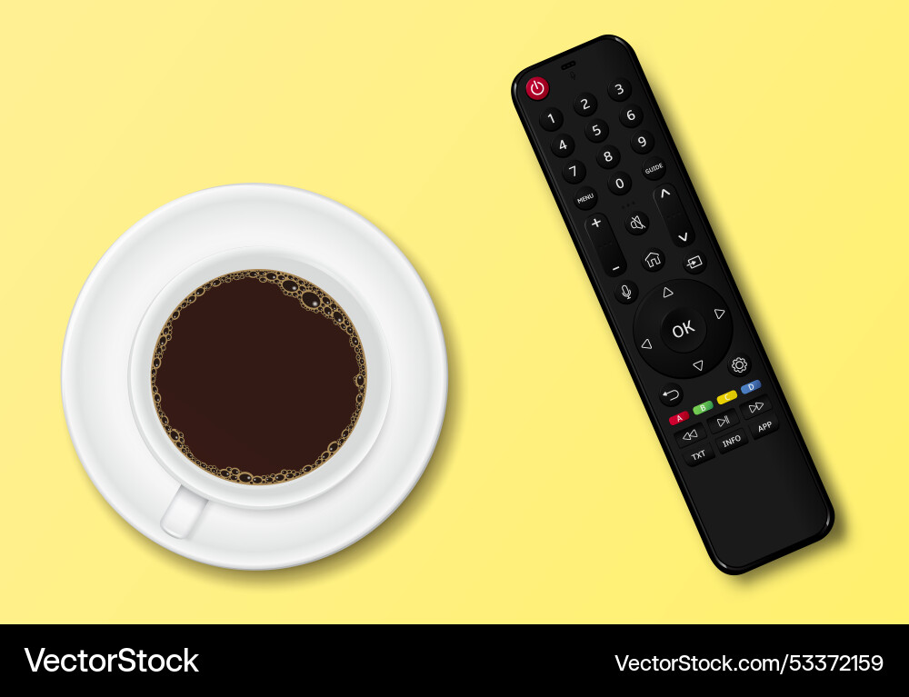 Modern smart tv remote control and coffee cup Vector Image