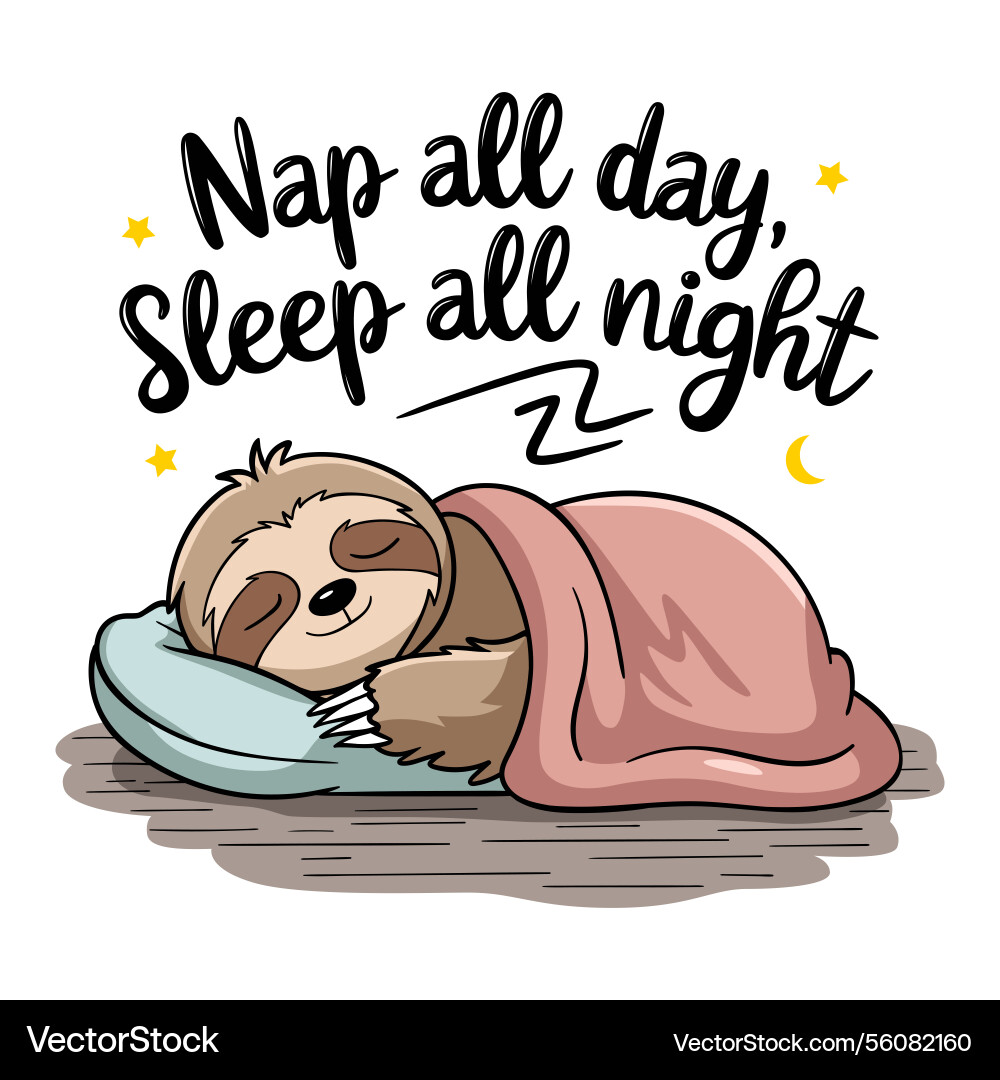 Adorable cartoon sloth resting on a blue pillow Vector Image