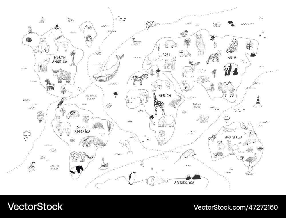 Animals world map poster set Royalty Free Vector Image