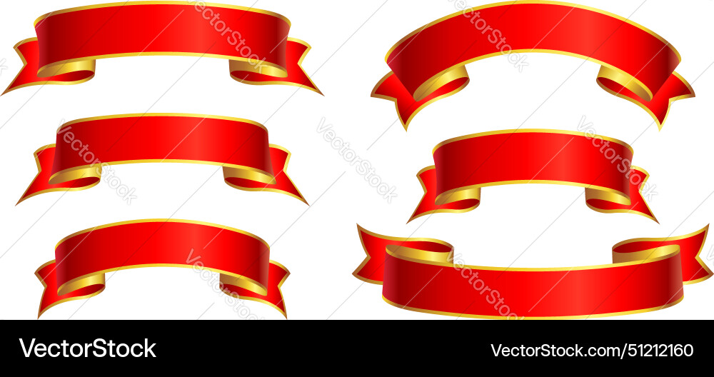 Elegant red ribbon set with gold trim Royalty Free Vector