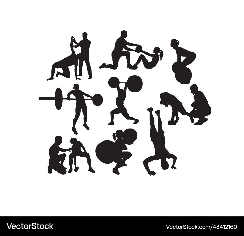 Fitness and gym activity silhouettes Royalty Free Vector