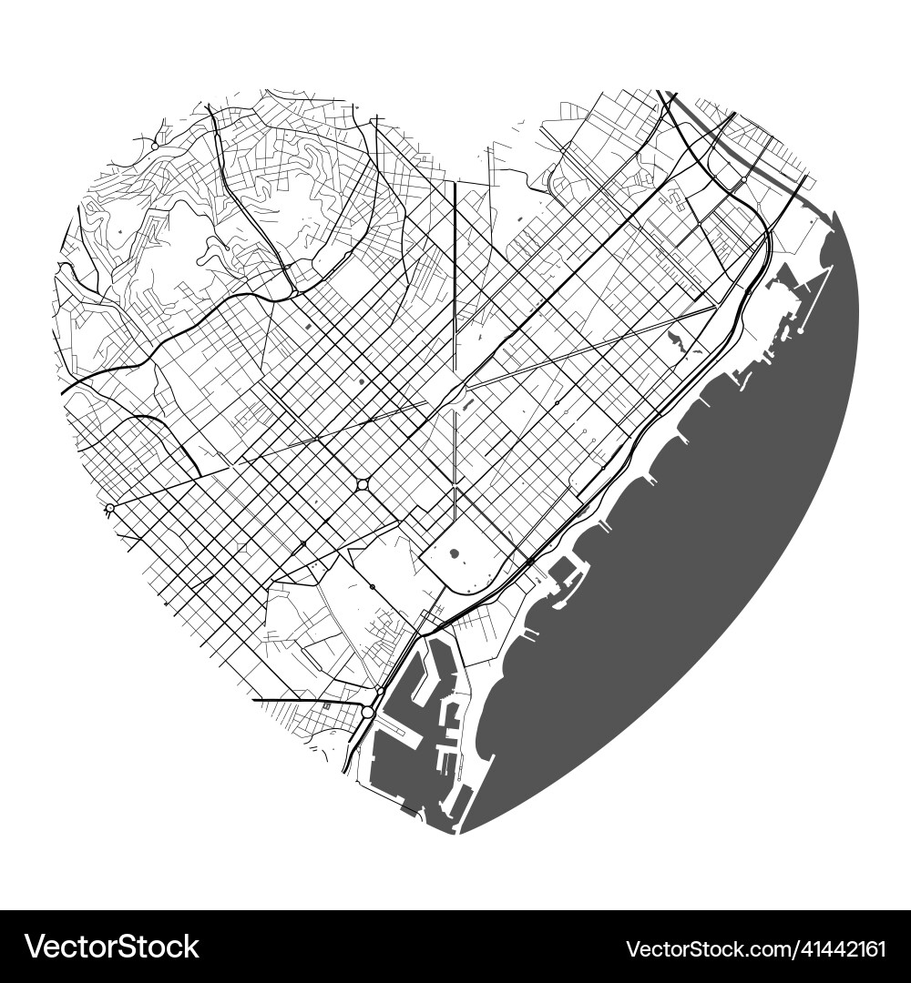 Barcelona Heart Map - City Streets Lizenzfreies Vektorbild