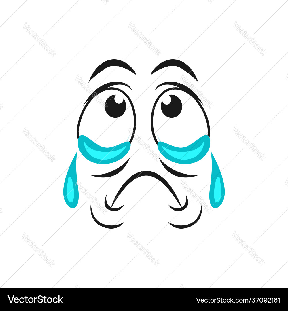 Cartoon crying face sad emoji with tears dripping Vector Image