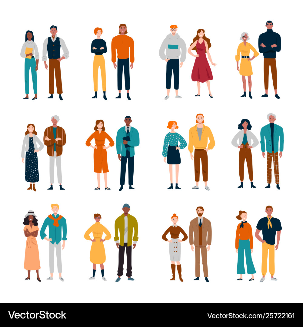 Couples diverse people friends pairs Royalty Free Vector