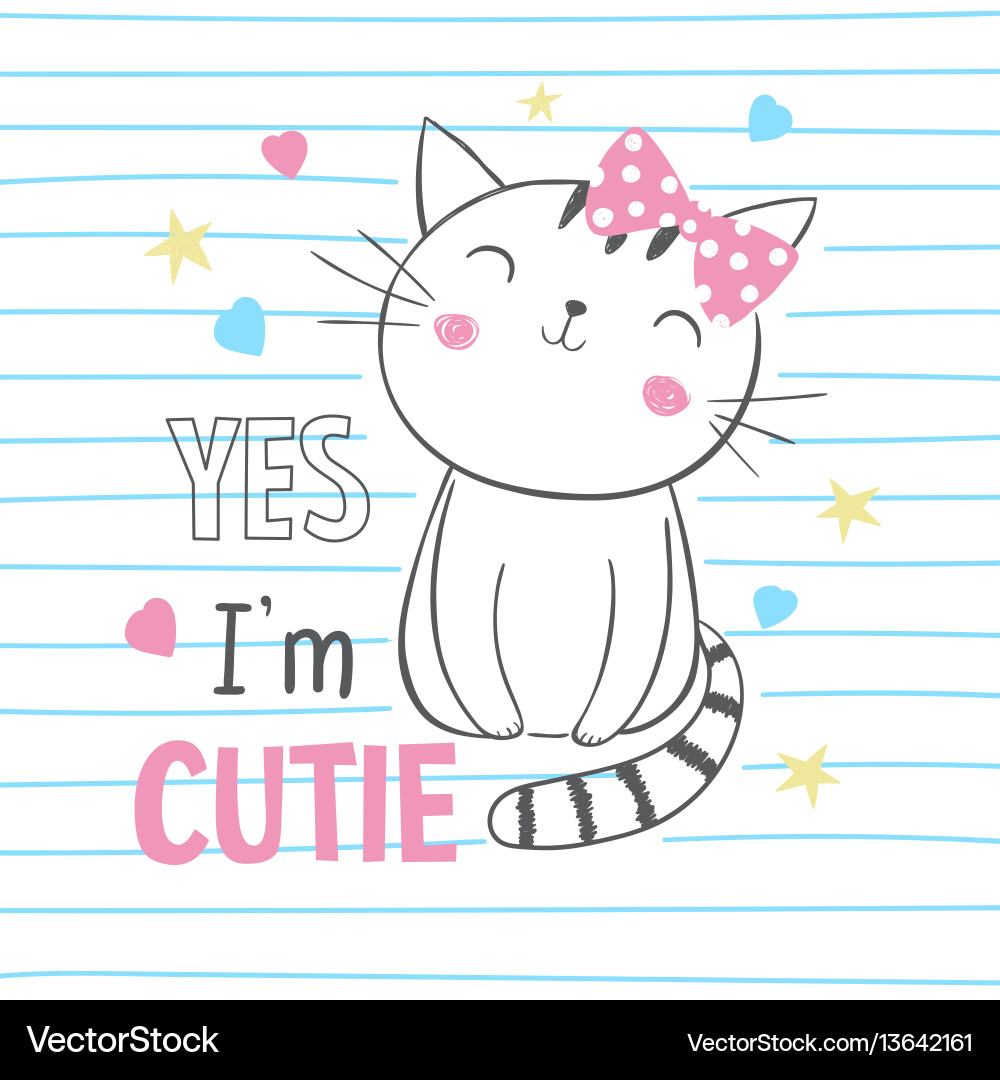 Cute kitty graphic for kids clothing Royalty Free Vector