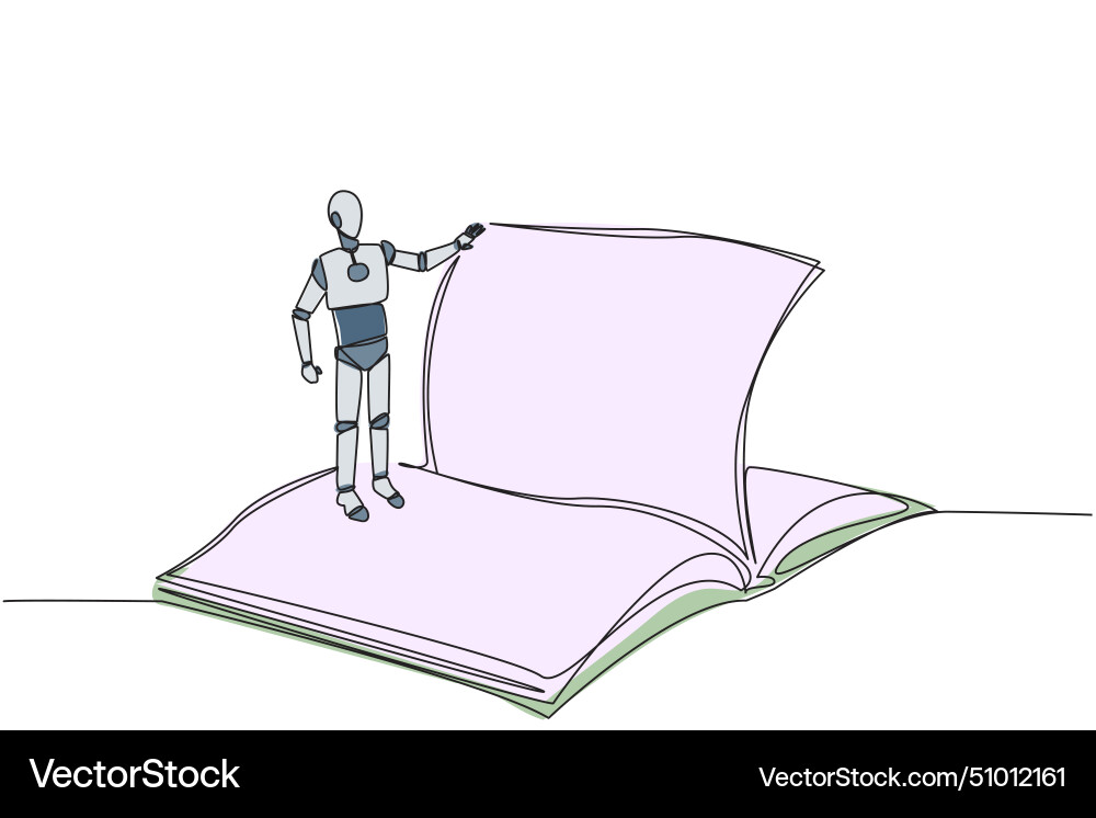 Single one line drawing smart robotic standing Vector Image