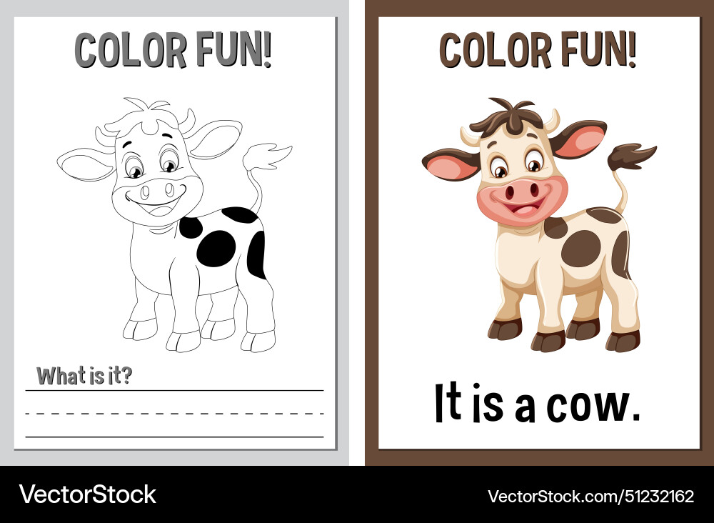 Coloring and learning activity with a cow Vector Image