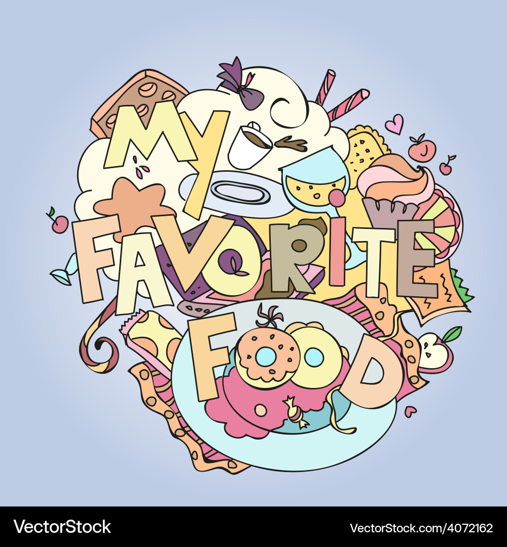 Favorite food confections sweets cakes Royalty Free Vector