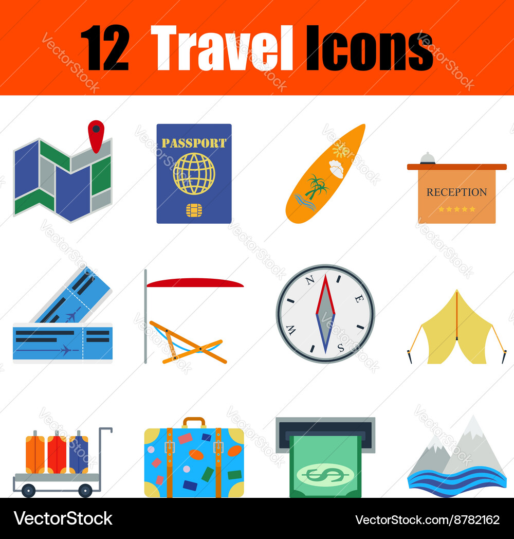 Flat design travel icon set Royalty Free Vector Image