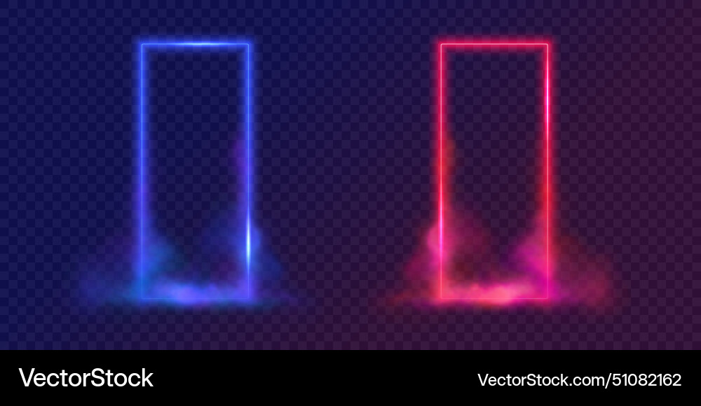 Neon vertical blue and red frames with smoke Vector Image