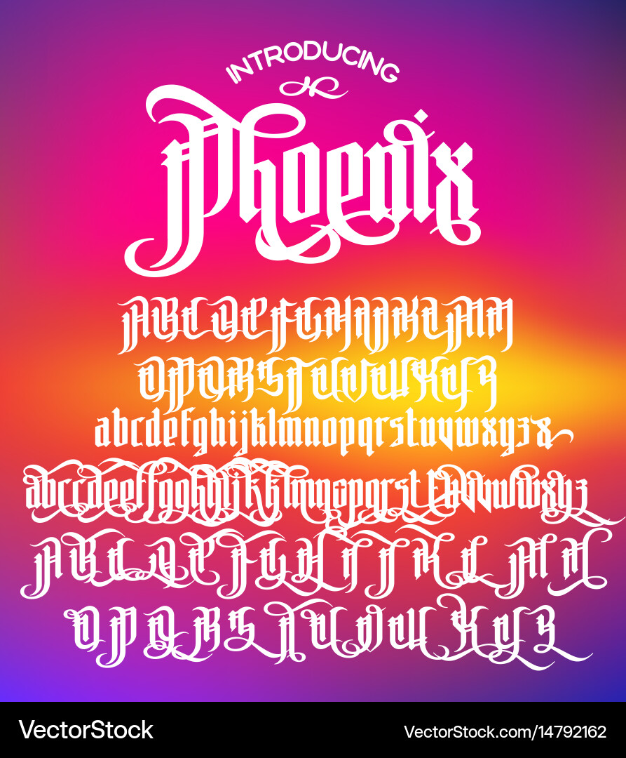 Phoenix gothic font Royalty Free Vector Image - VectorStock