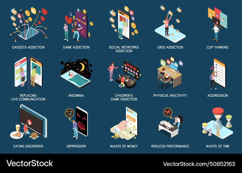 Gadget addiction set Royalty Free Vector Image