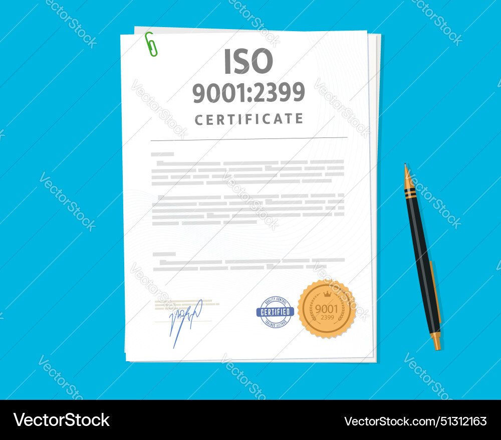 Iso certificate validates international standards Vector Image